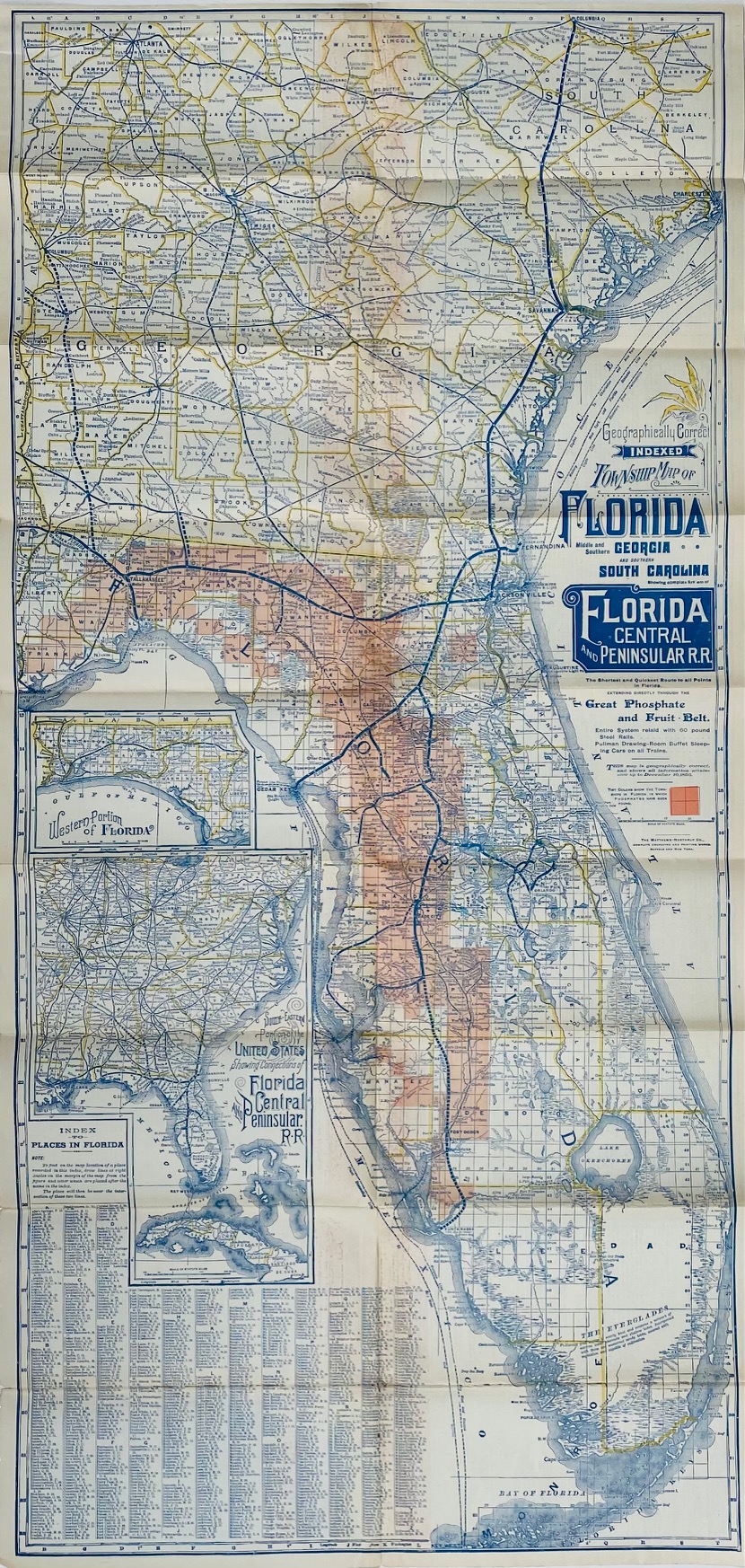 Geographically Correct Indexed Township Map of Florida | Barnebys