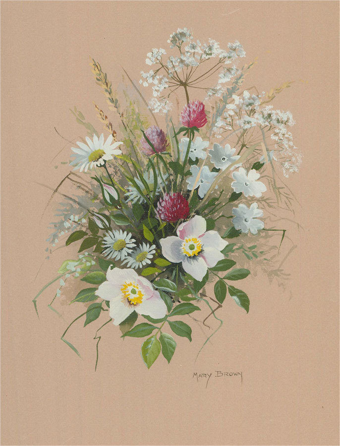 Mary Brown - 20th Century Gouache, Dainty Flowers by Mary Brown: Signed ...