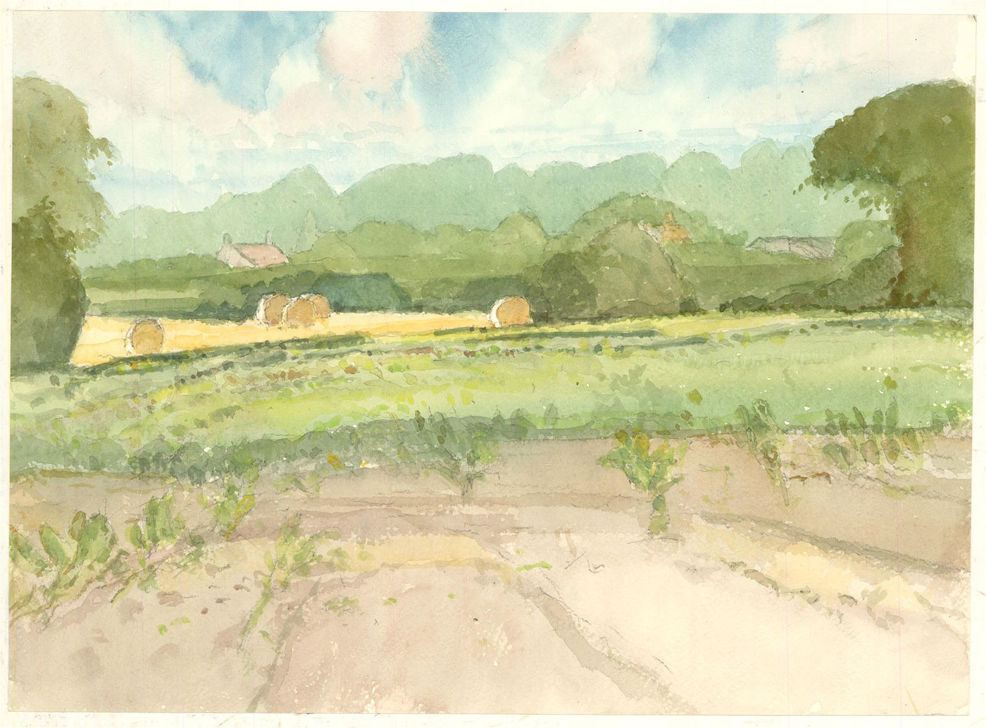 Keith Johnson (1931-2018) - 20th Century Watercolour, Fields von Keith ...