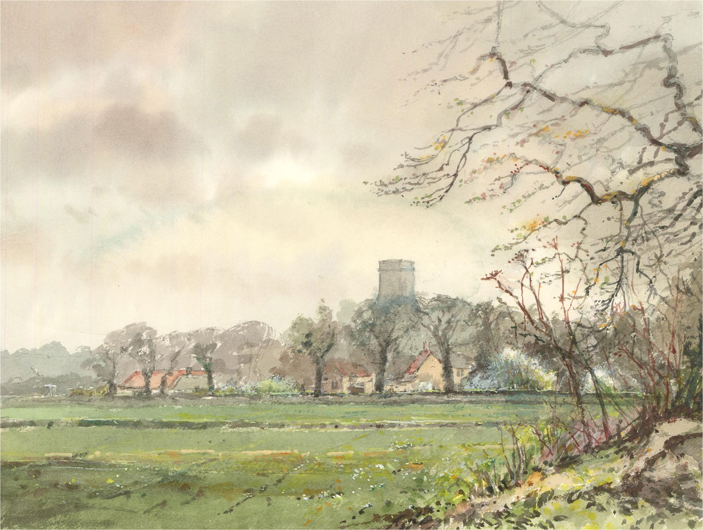 Keith Johnson (1931-2018) - 20th Century Watercolour, Rural Town Scene ...