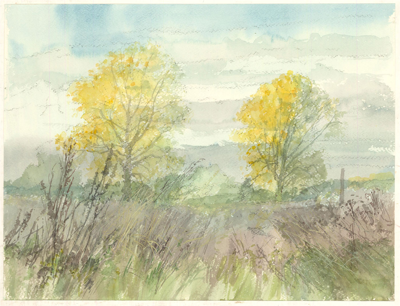 Keith Johnson (1931-2018) - 20th Century Watercolour, Yellowing Trees ...