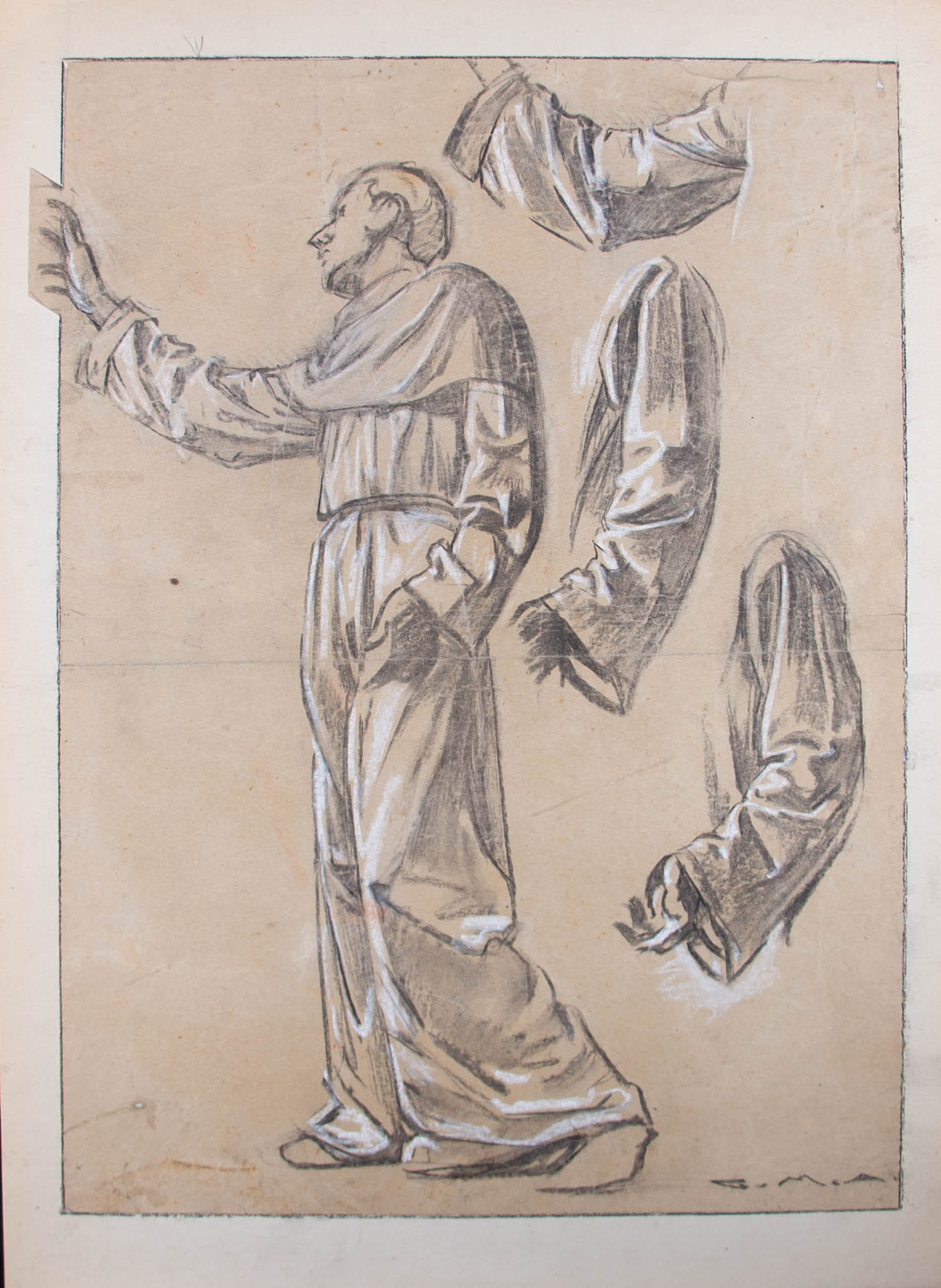 Giorgio Matteo Aicardi (1891-1985) - Chalk Pastel Drawing, Studies for ...