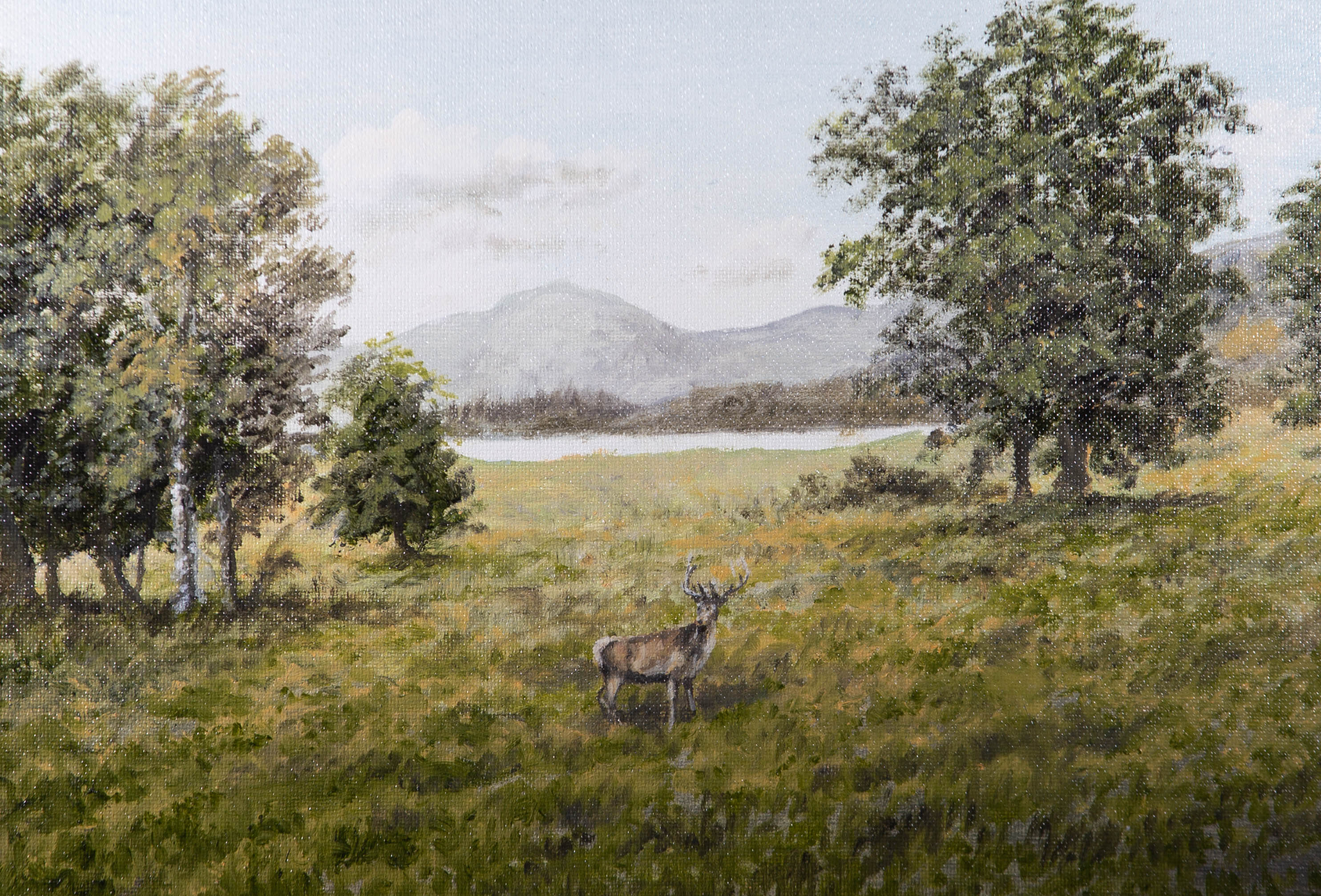 20th Century Oil - Lake Scene with Stag: Kunst / Grafik / Poster ...