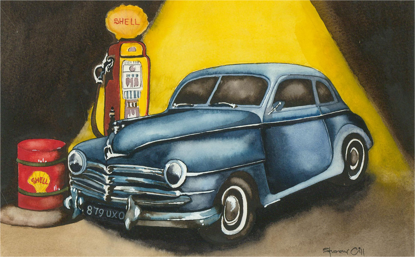 Sharon Gill - Contemporary Watercolour, At a Shell Station von Sharon ...