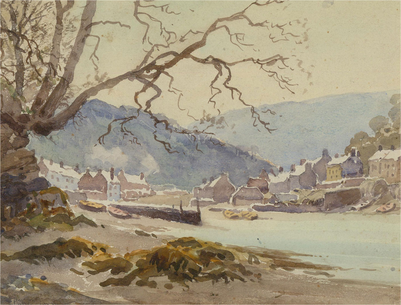 Charles Edward Hannaford RBA (1863-1955) - Watercolour, Village Scene ...