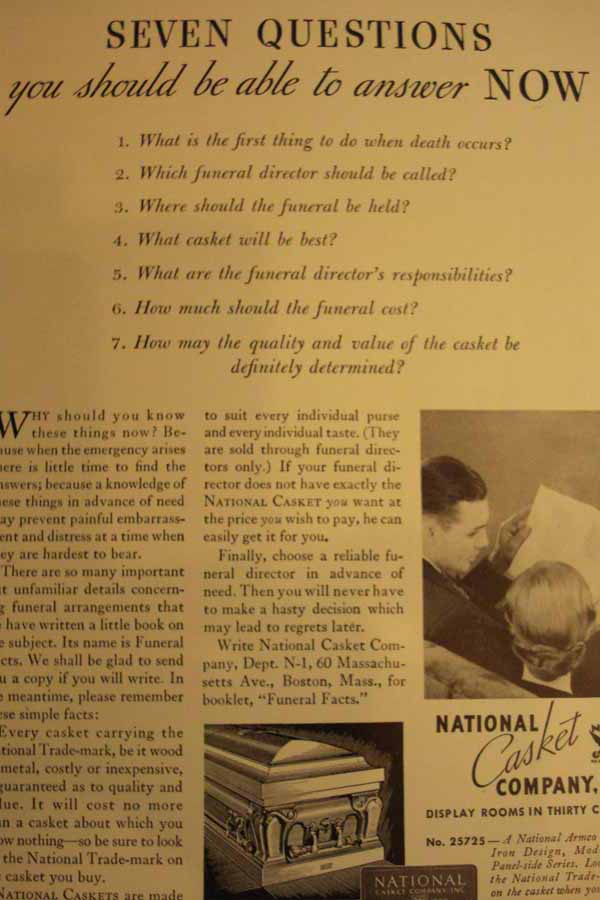 Advertisement: National Casket Company SEVEN QUESTIONS YOU SHOULD be ...