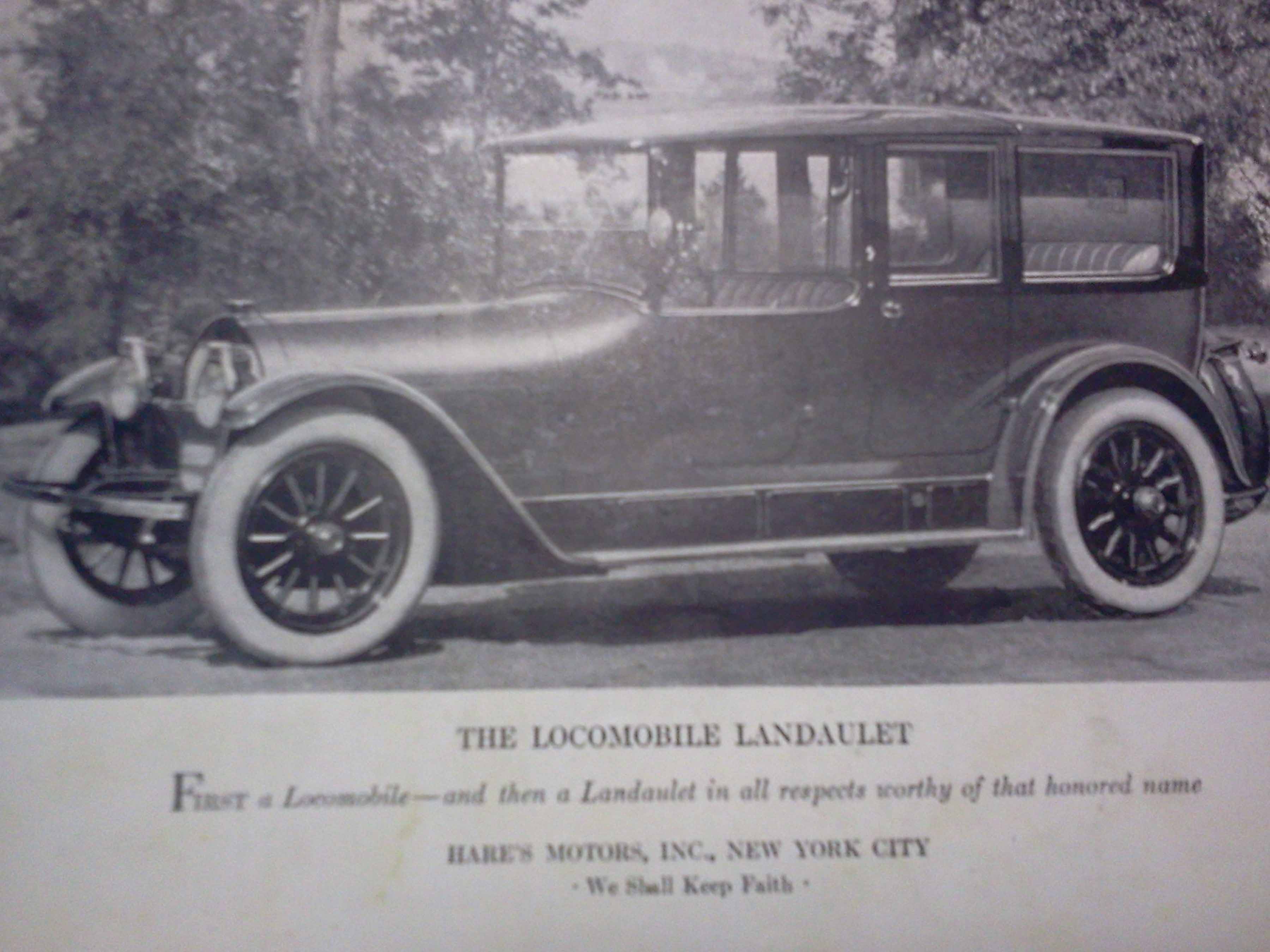 Ad for the Locomobile Landaulet Automobile Hare's Motors, Inc. New York ...