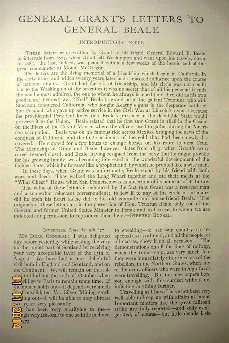 Article: General Grant's Letters to General Beale by Scribner's ...