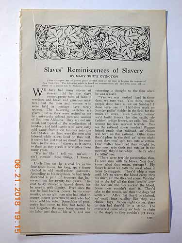 Article: Slaves' Reminiscences of Slavery Page Has Libary Stamp At the ...