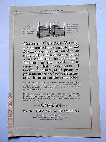 Advertisement for W. K. Cowan & Company "Cowan Cabinet-Work Which ...