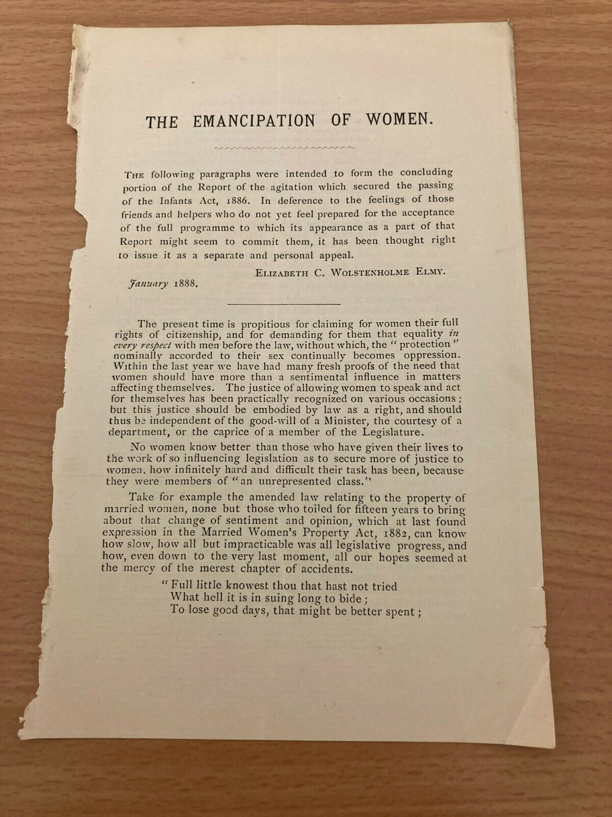 The Emancipation of Women (Rare Early Suffragette Leaflet) by Elizabeth ...