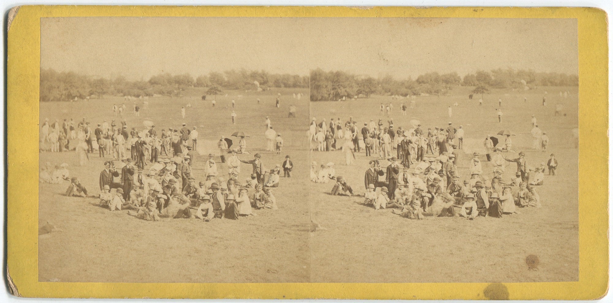 (Baseball stereograph card, hand captioned]: Base Ball in Central Park ...
