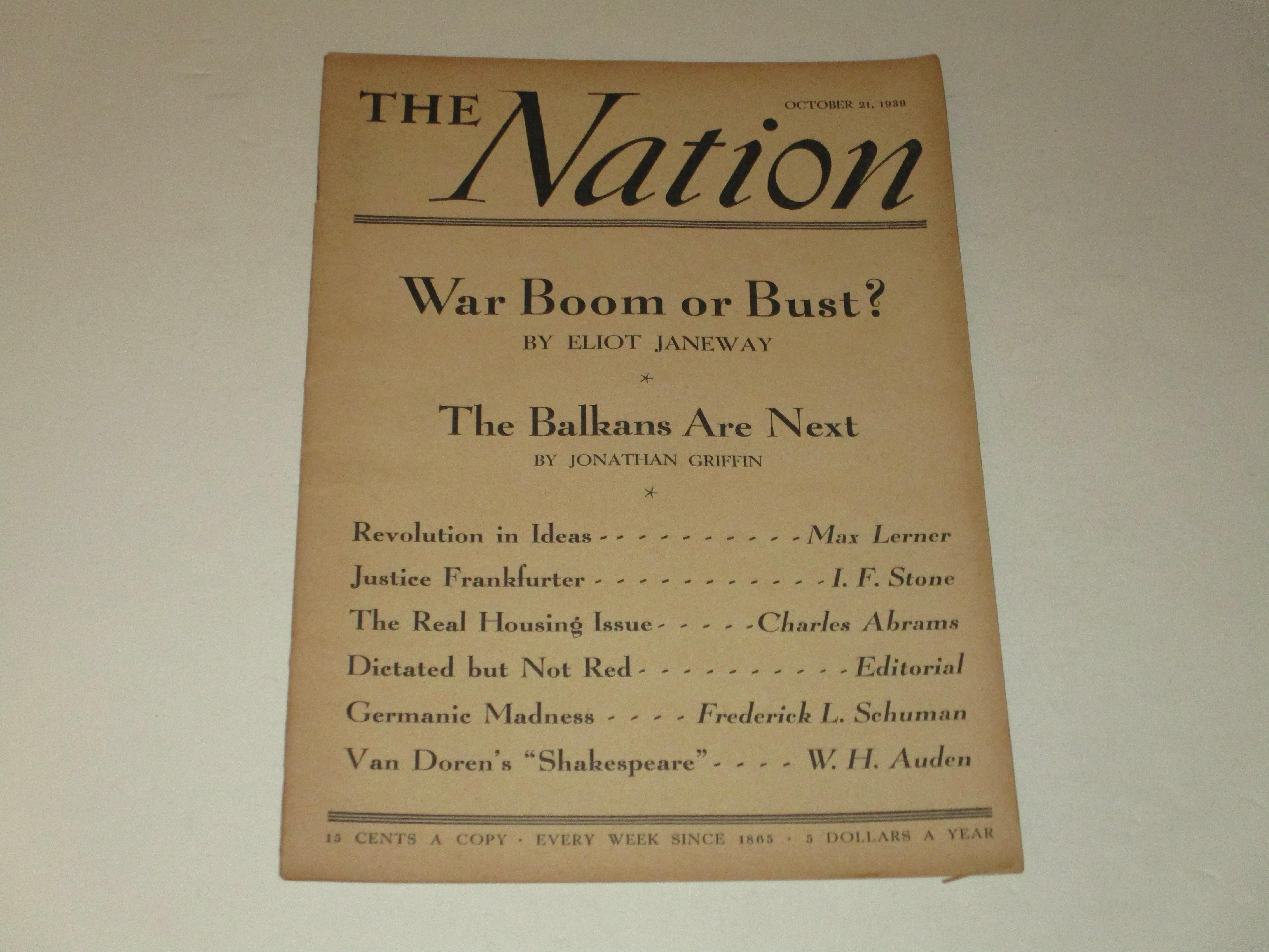 Oct.21,1939 The Nation Magazine: War Boom or Bust? - The Balkans Are ...
