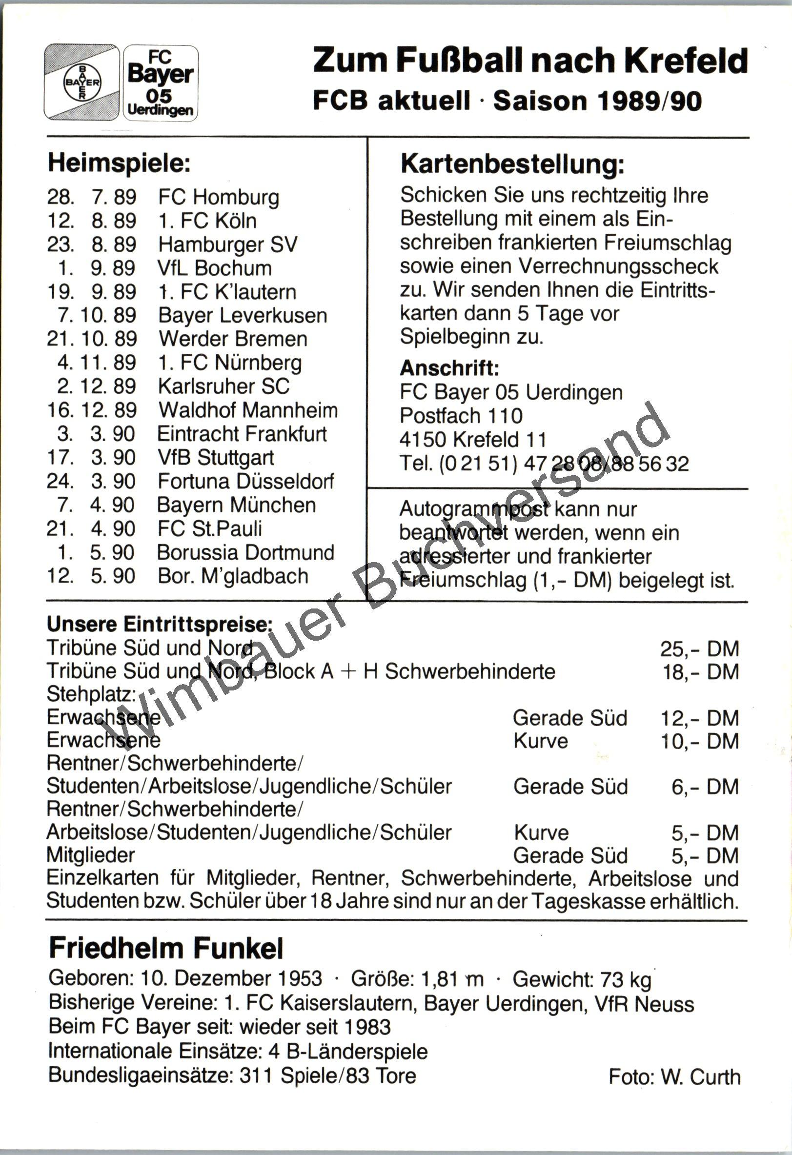 Original Autogramm Friedhelm Funkel Bayer Uerdingen /// Autograph ...