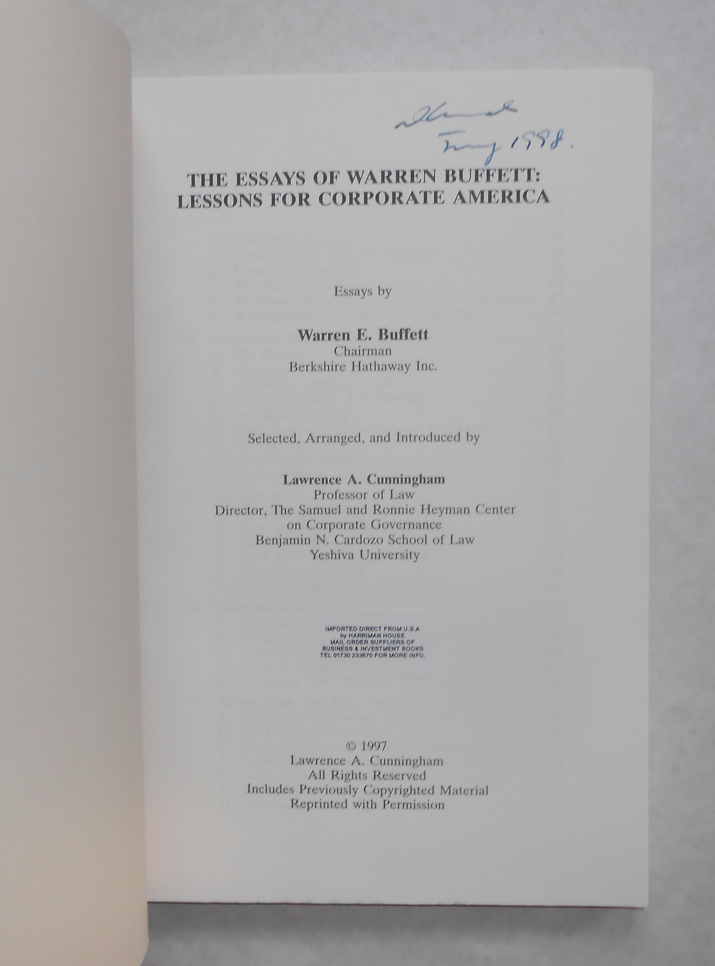 The Essays of Warren Buffett - Lessons for Corporate America by BUFFETT ...