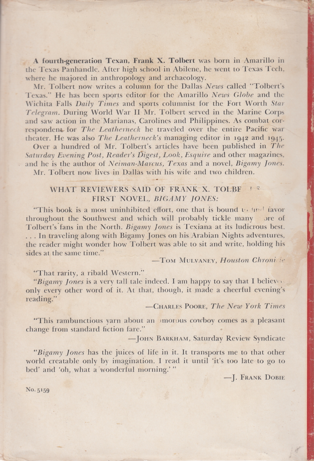 The staked plain by Tolbert, Frank X.: VG Hardcover (1958) 1st Edition ...