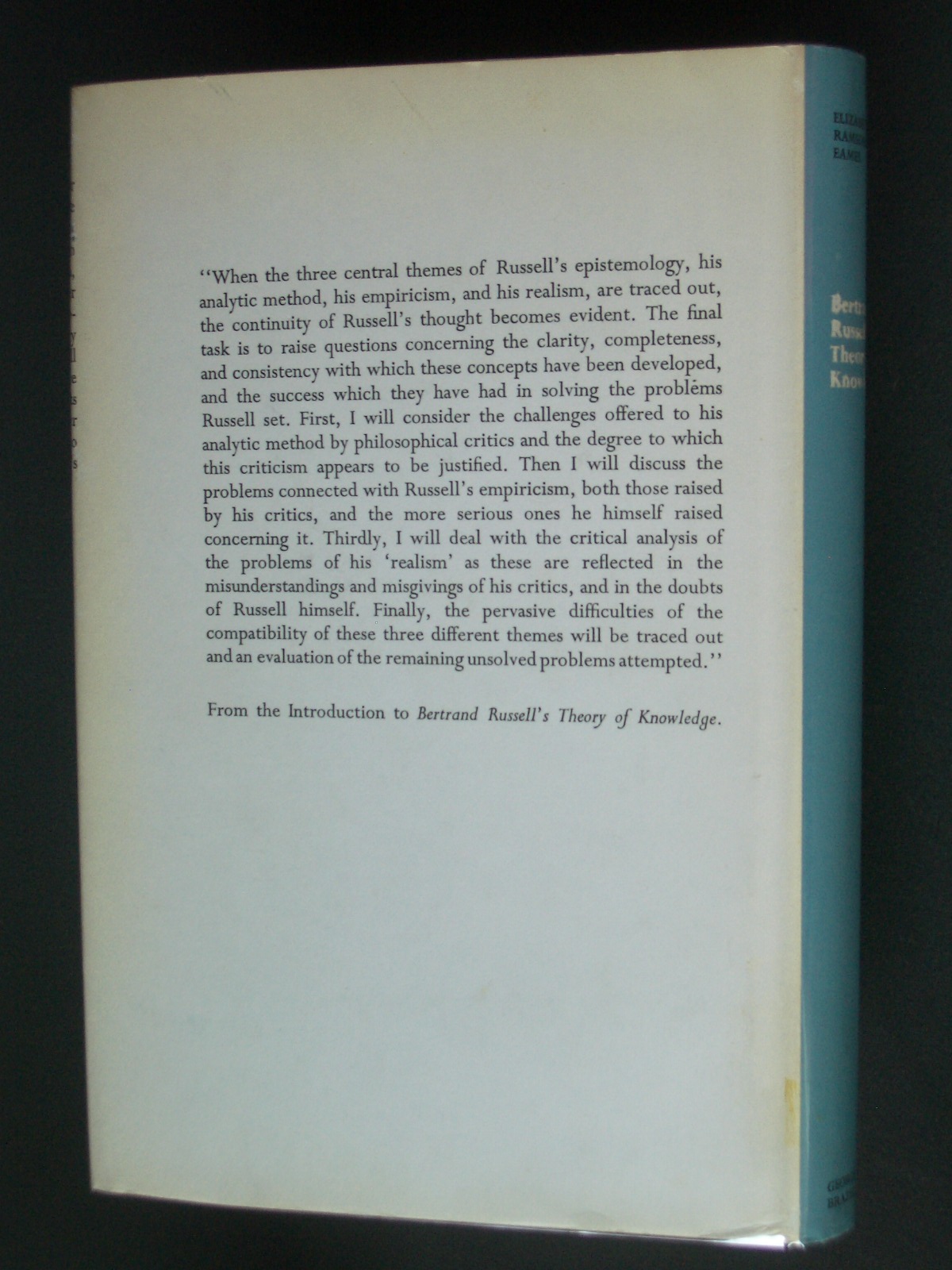 Bertrand Russell's Theory of Knowledge by Eames, Elizabeth Ramsden ...