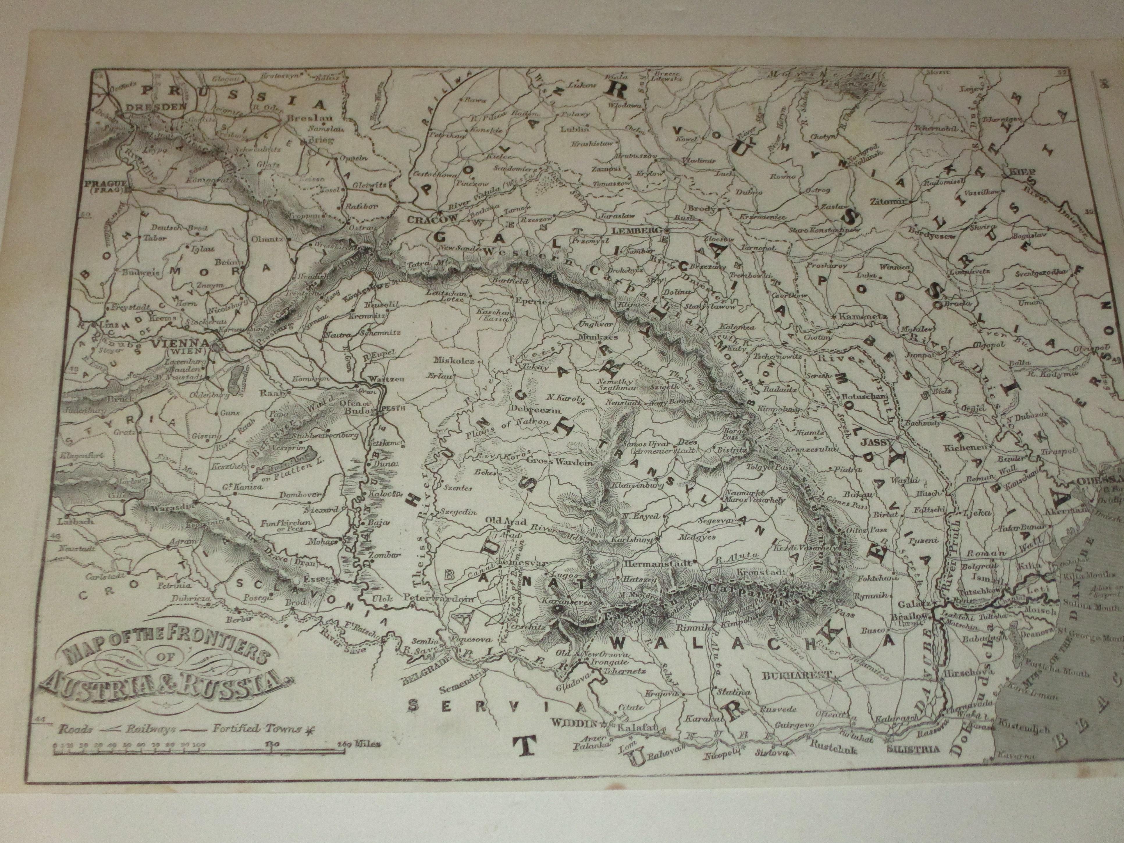1856 Map of the Frontiers of Austria & Russia - Roads, Railroads ...