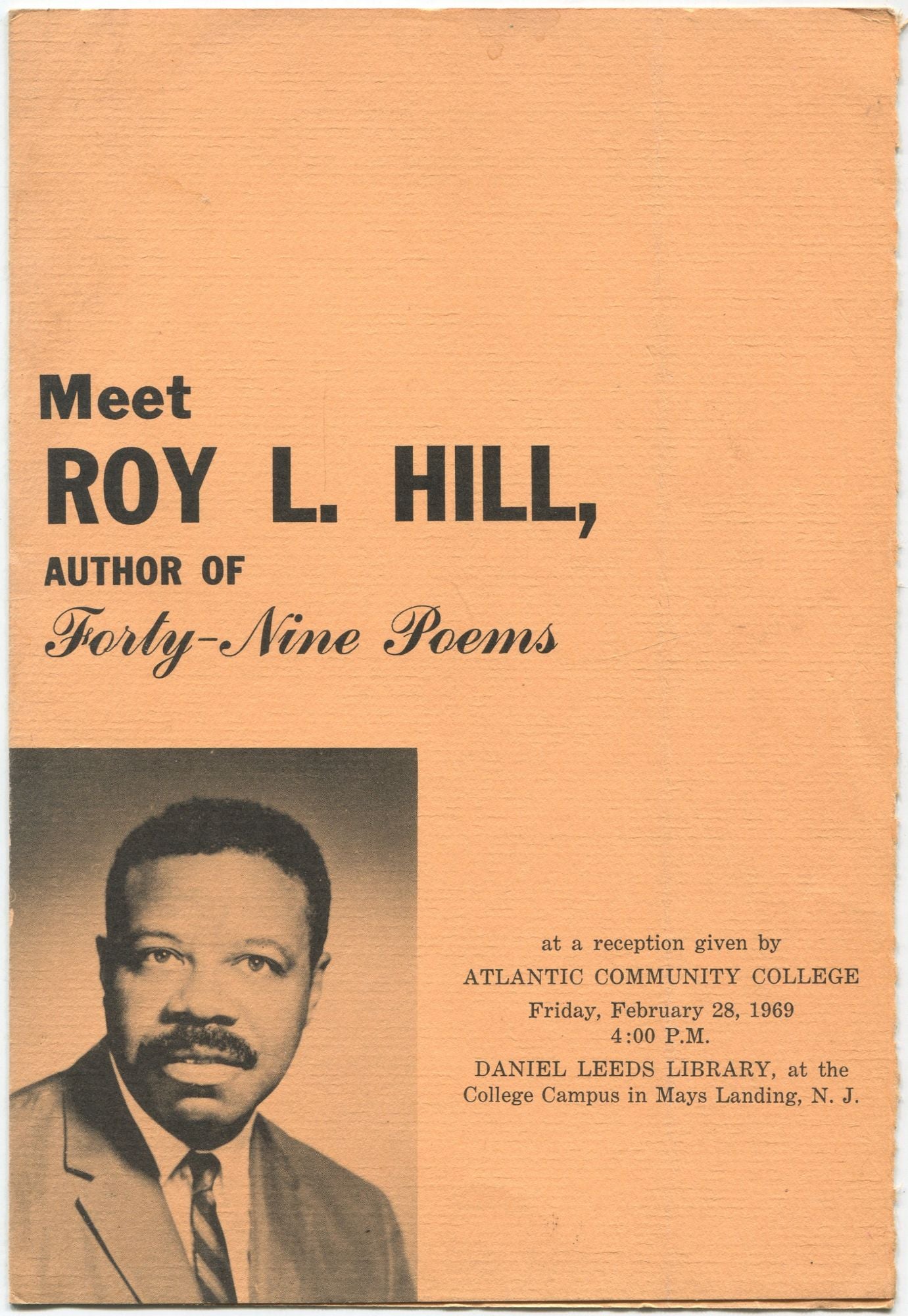 (Program): Meet Roy L. Hill, Author of Forty-Nine Poems at a Reception ...