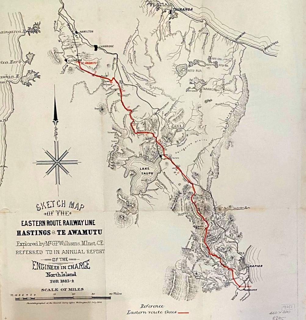 Sketch Map of the Eastern Route Railway Line, Hastings to Te Awamutu ...