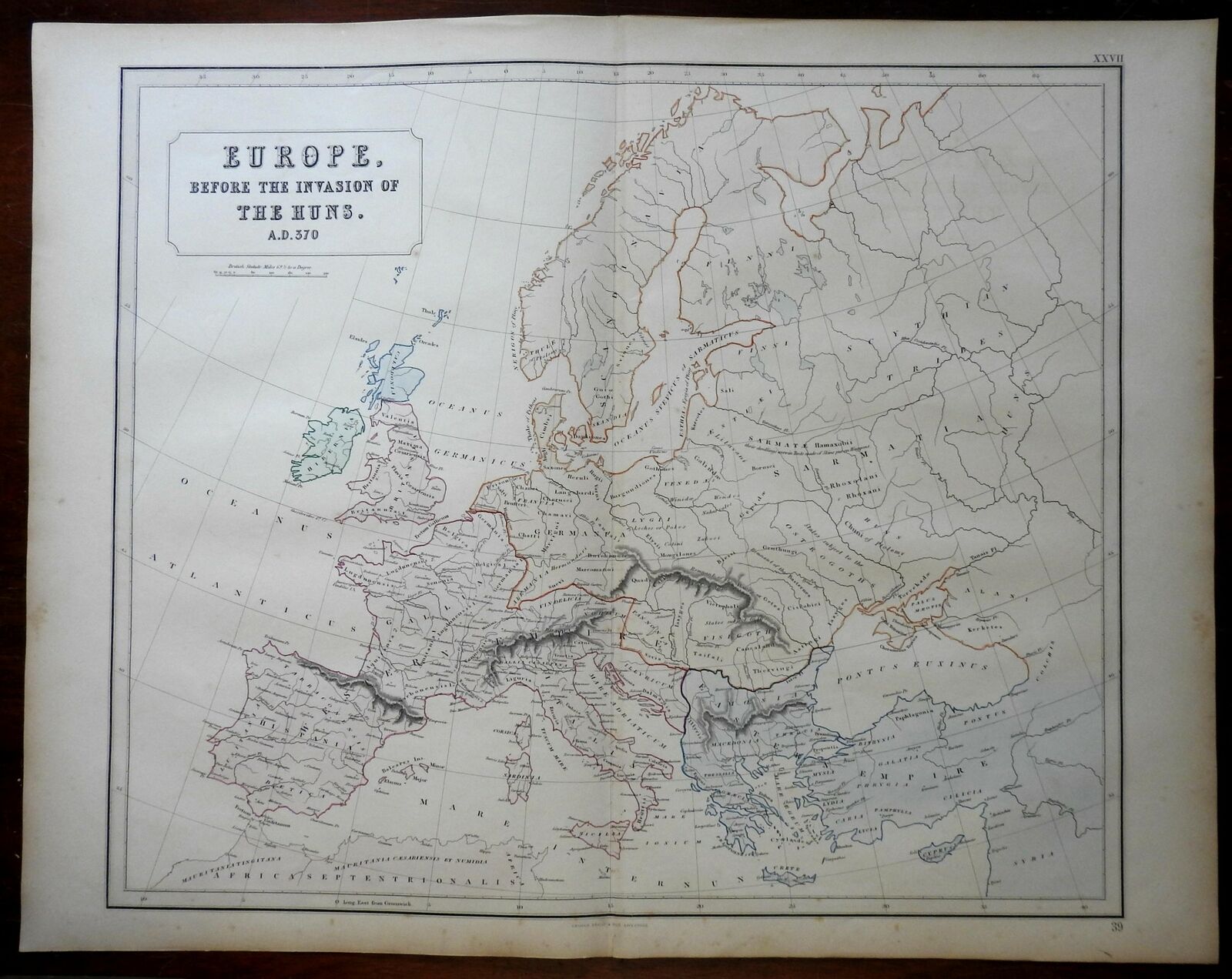 Europe in the 4th Century Roman Empire Huns 1855 Philip Historical map ...