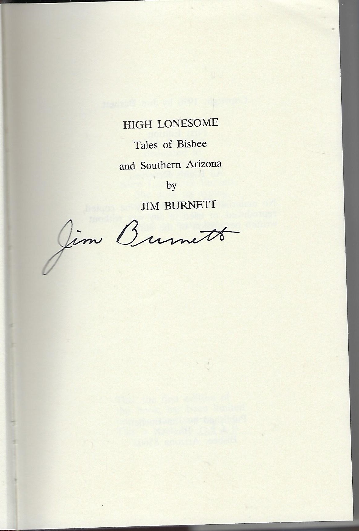 High Lonesome: Tales of Bisbee and Southern Arizona by Burnett, Jim ...