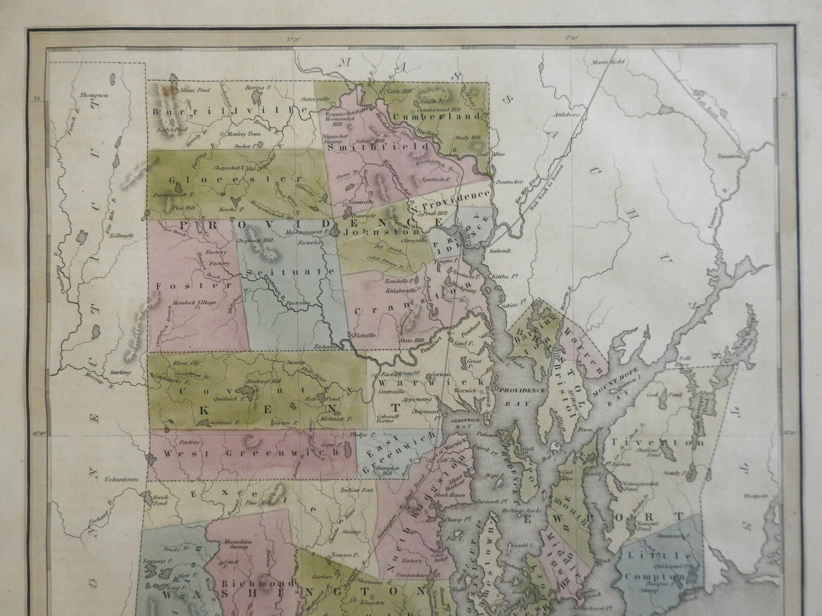 Rhode Island County Map Block island 1838 Bradford Boynton early state ...
