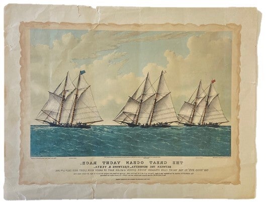 Two Ocean Yachts 19 century Antique lithographs by Ocean Yacht, Currier ...