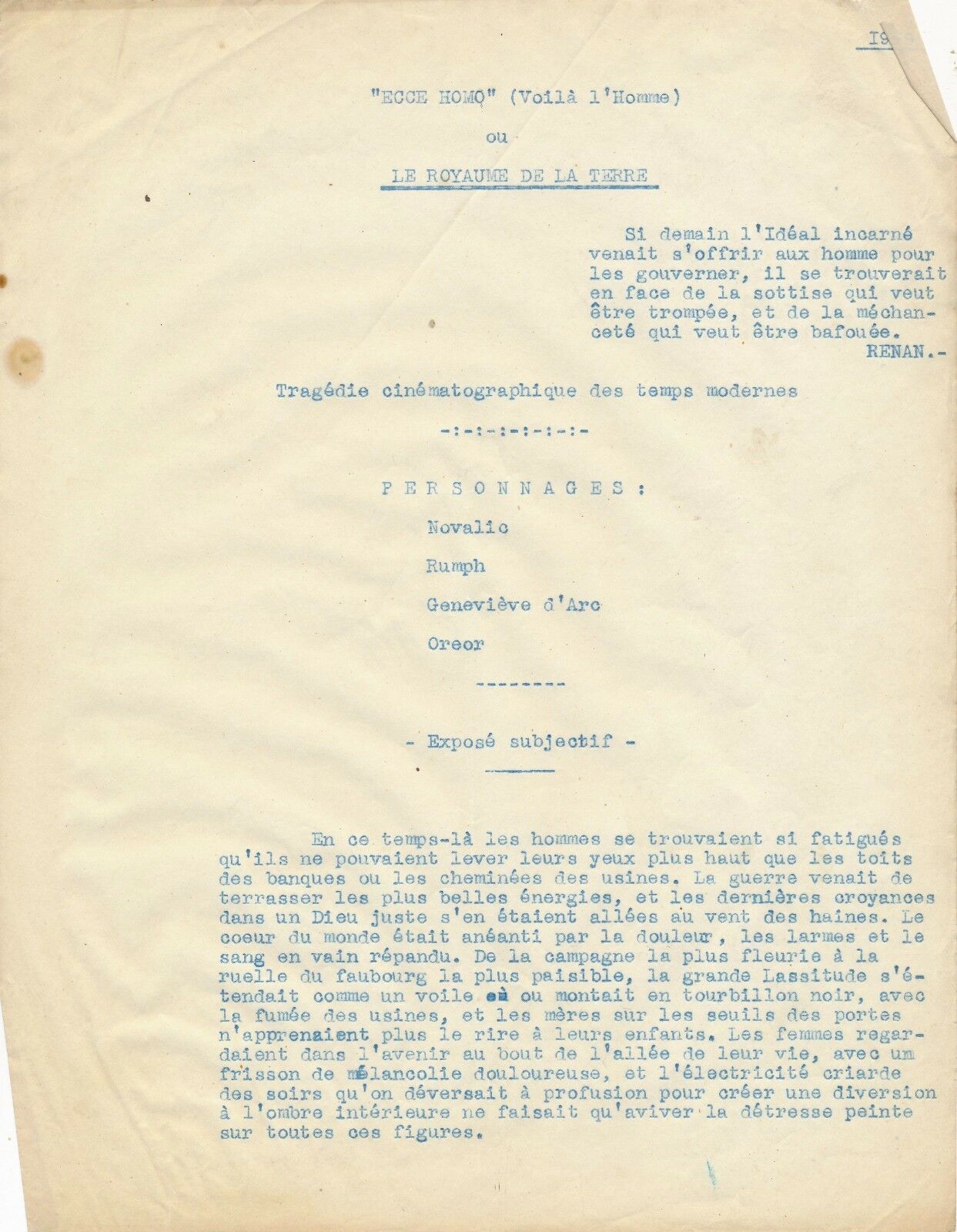 Abel Gance texte dactylographié d'époque 1918 Ecce Homo synopsis by ...