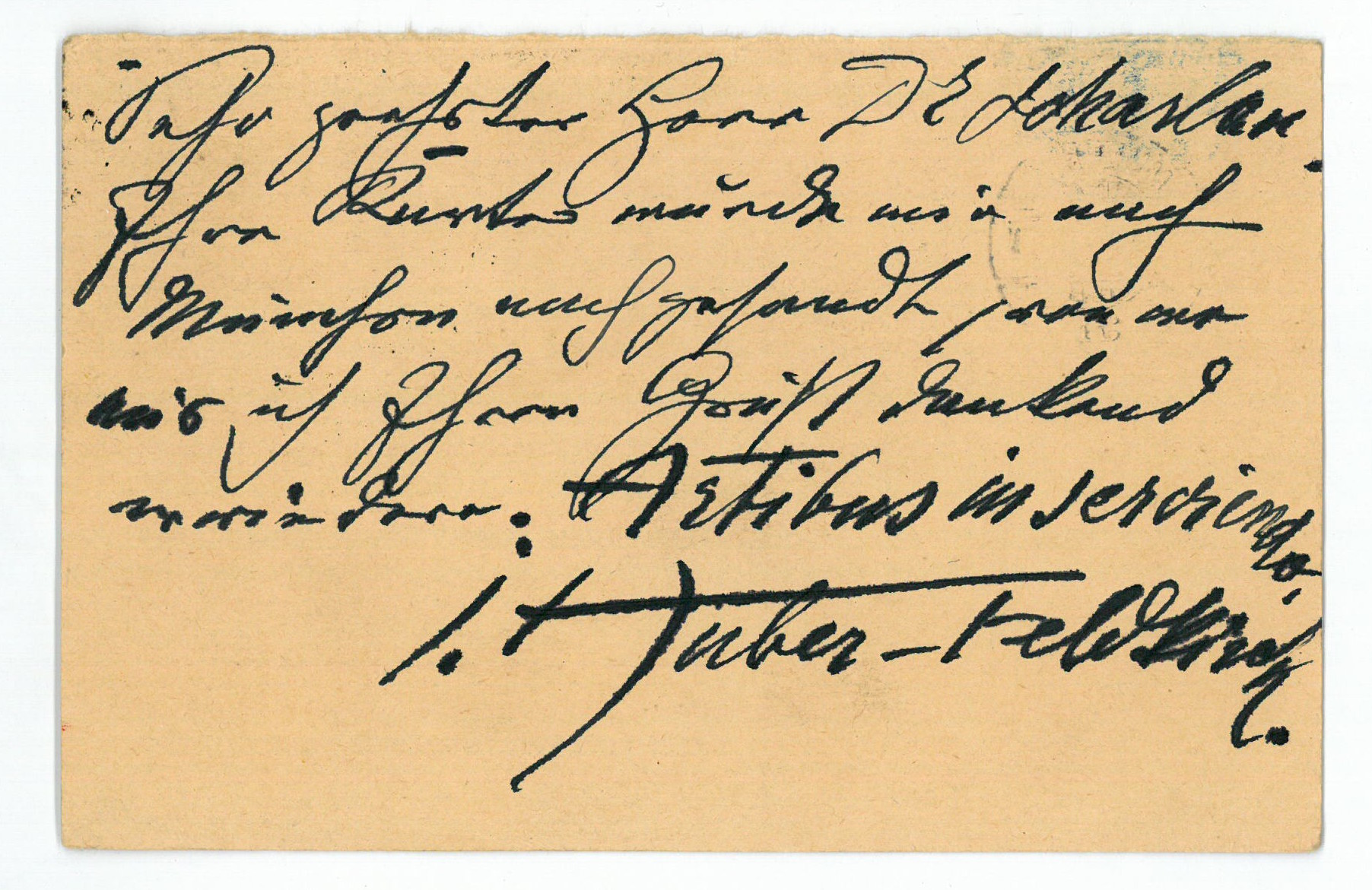 Autograph quotation signed. by Huber, Josef, Austrian painter (1858 ...