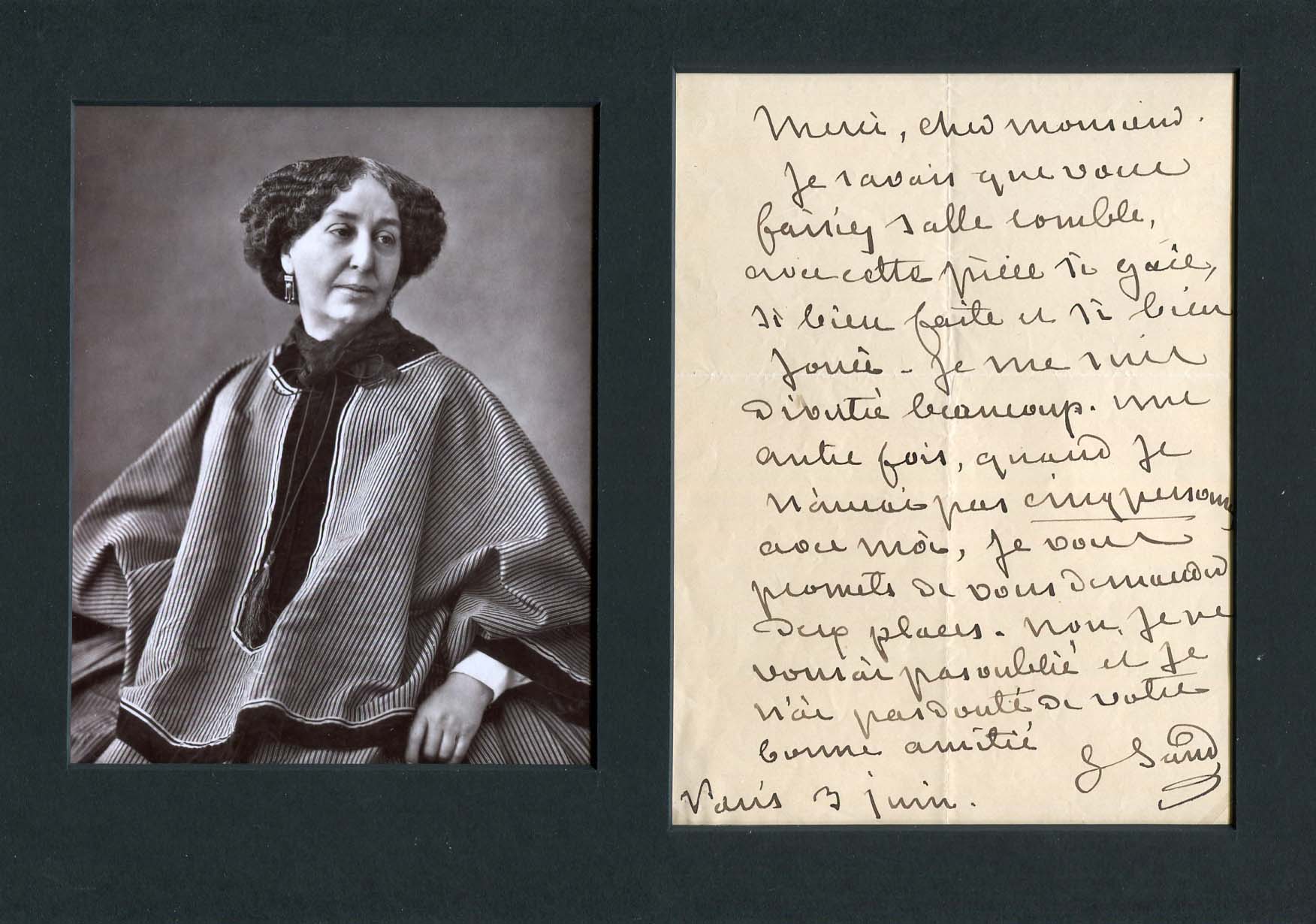 George Sand Autograph | handwritten letter signed & mounted Sand ...
