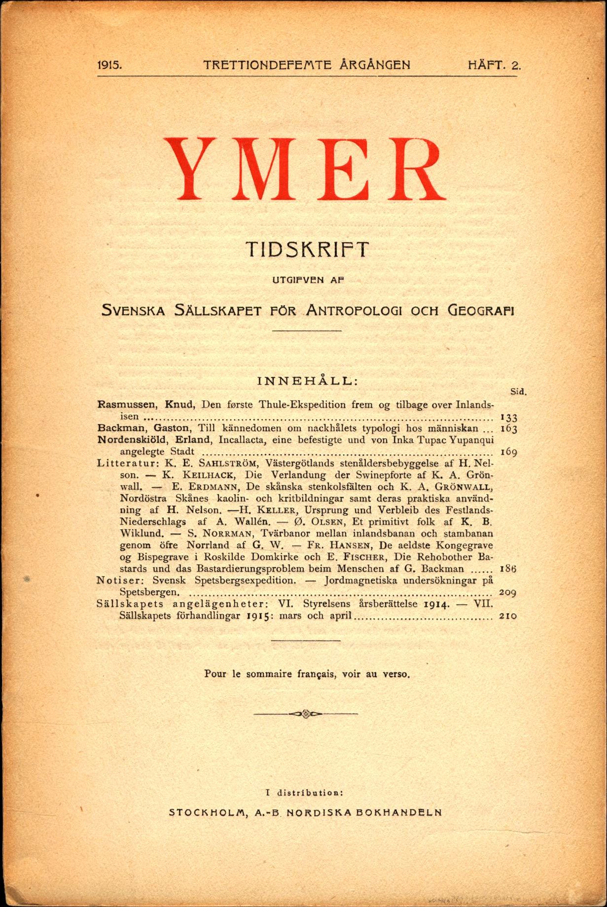 Ymer Tidskrift, Svenska Sällskapet för Antropologi och Geografi von ...