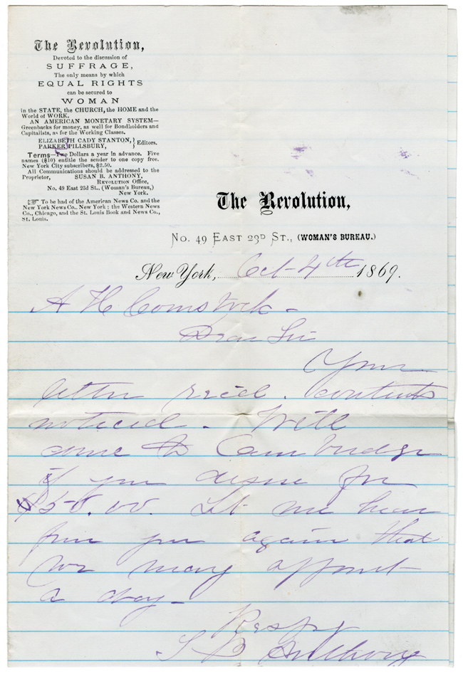 Susan B Anthony The Revolution