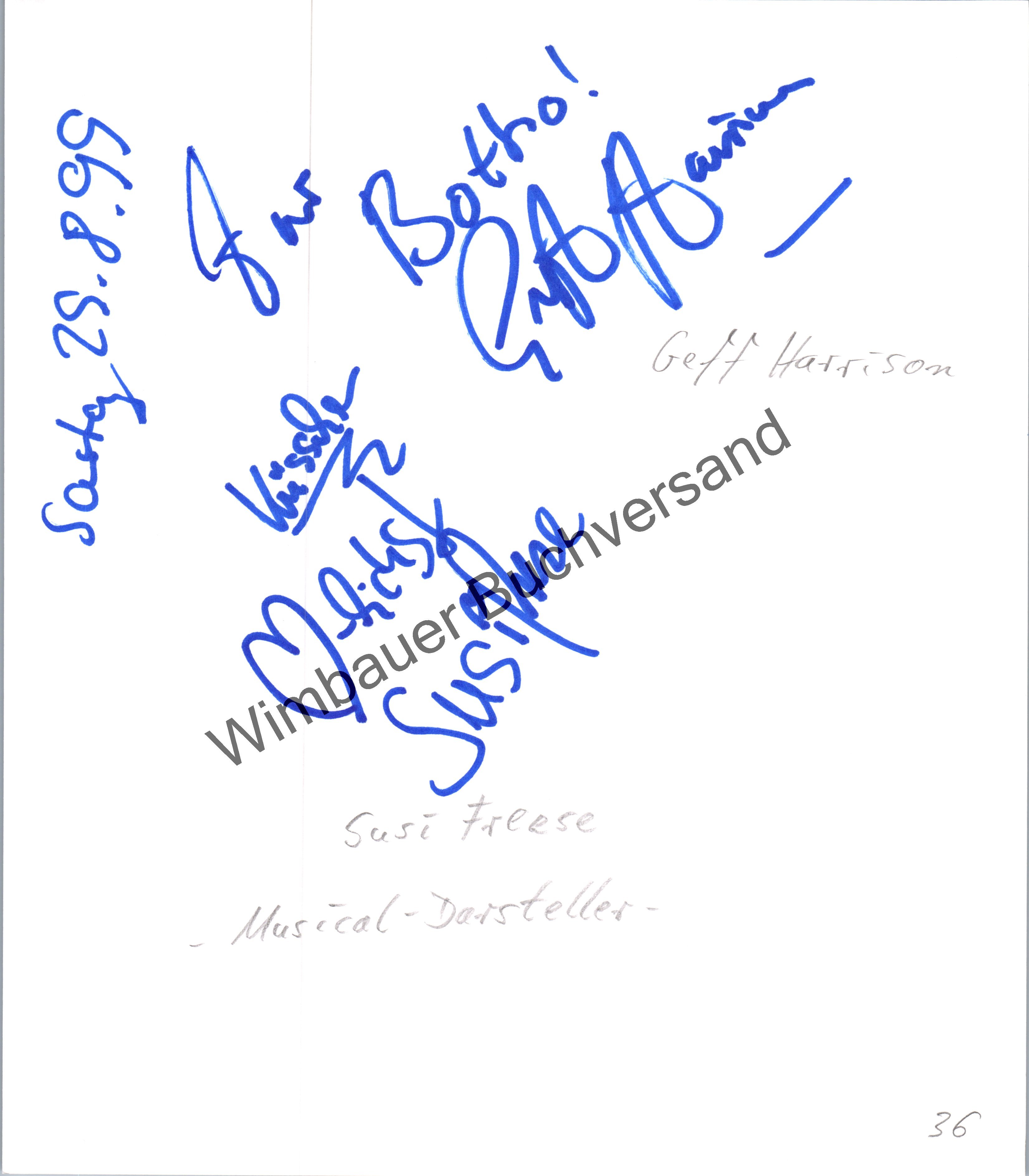 Original Autogramm Susi Freese Salm & Geff Harrison Musical ...