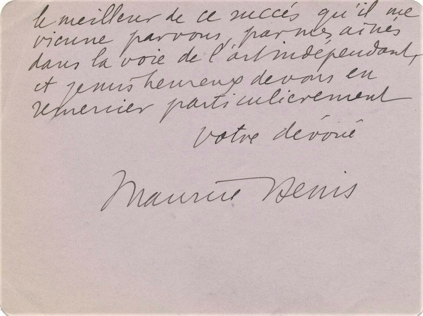Maurice DENIS artiste indépendant carte autographe signée à Frantz ...