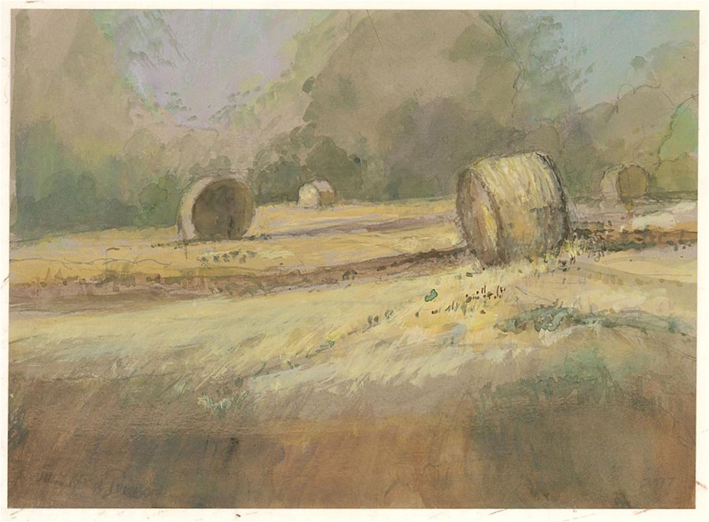 Keith Johnson (1931-2018) - 2017 Watercolour, Bales of Hay von Keith ...