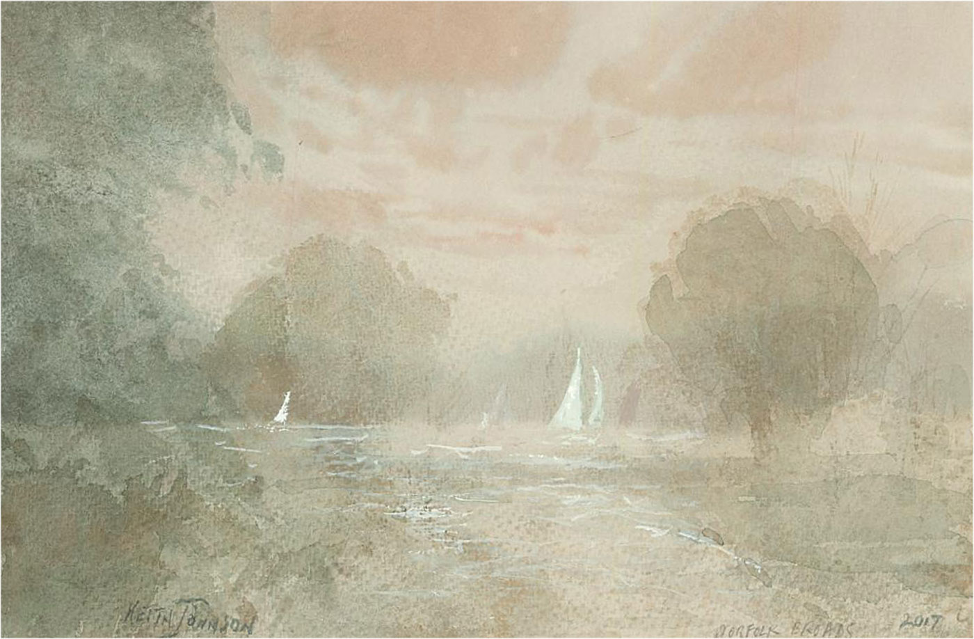 Keith Johnson (1931-2018) - 2017 Watercolour, Norfolk Broads von Keith ...