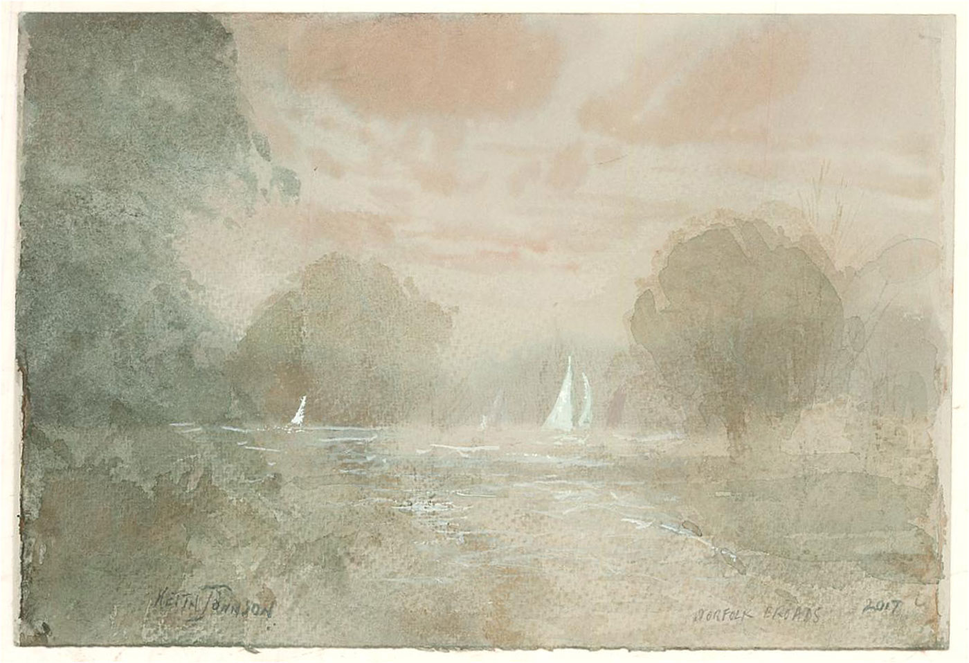 Keith Johnson (1931-2018) - 2017 Watercolour, Norfolk Broads von Keith ...