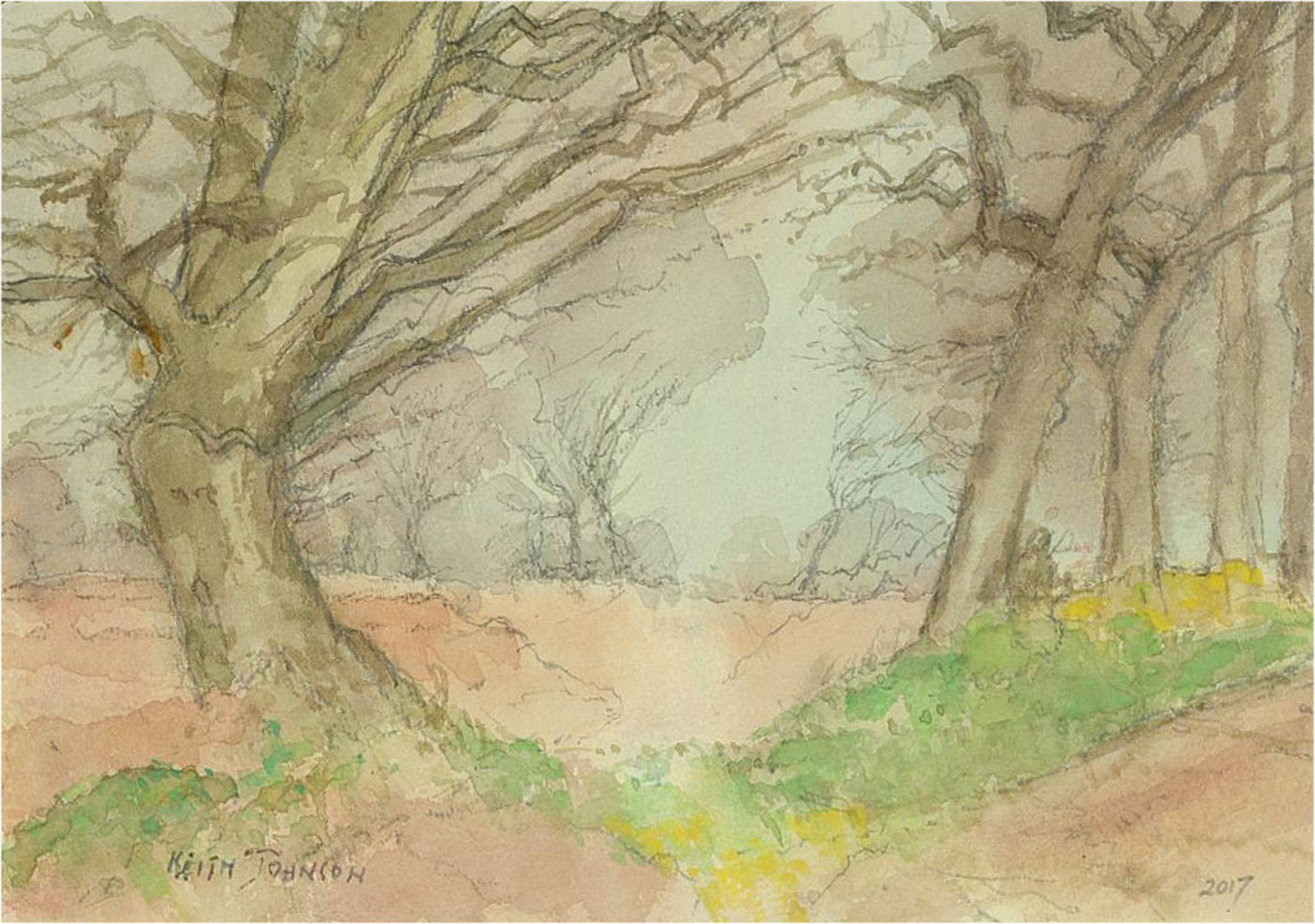 Keith Johnson (1931-2018) - 2017 Watercolour, Between Trees von Keith ...