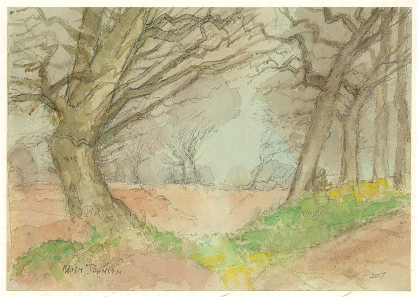 Keith Johnson (1931-2018) - 2017 Watercolour, Between Trees von Keith ...
