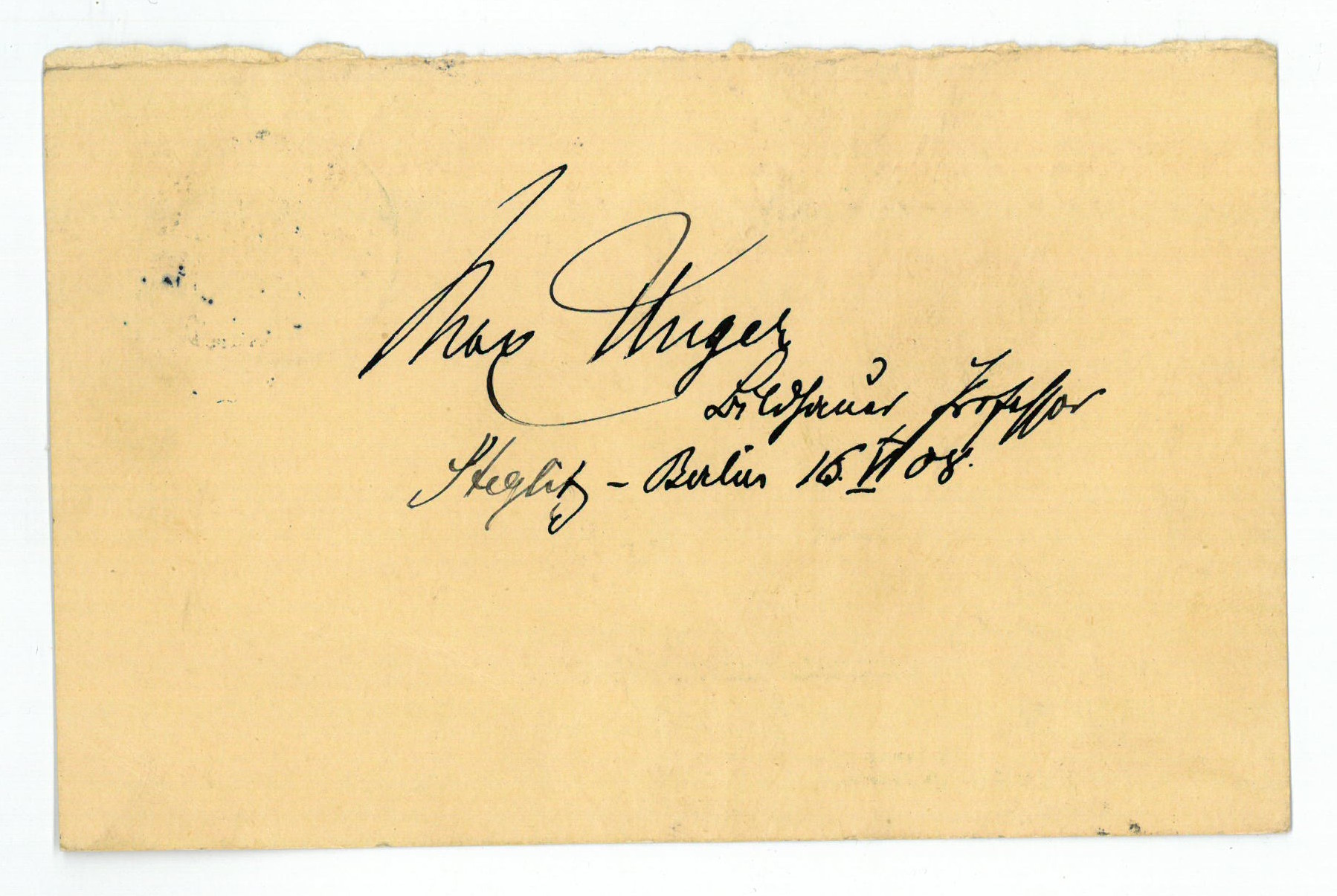 Autograph signature. by Unger, Max, German sculptor (1854-1918 ...