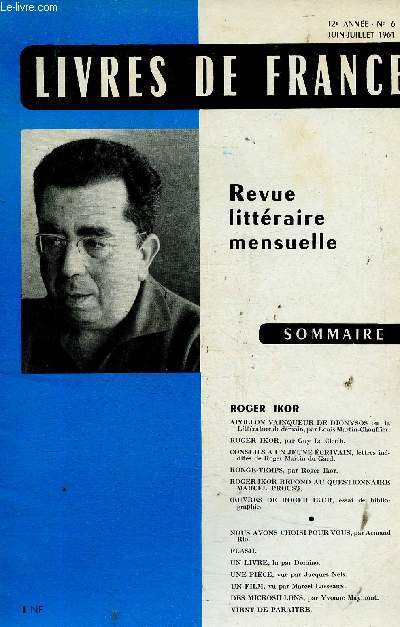 Livres de France, année 12, n°6, juin-juillet 1961 : Roger Ikor ...