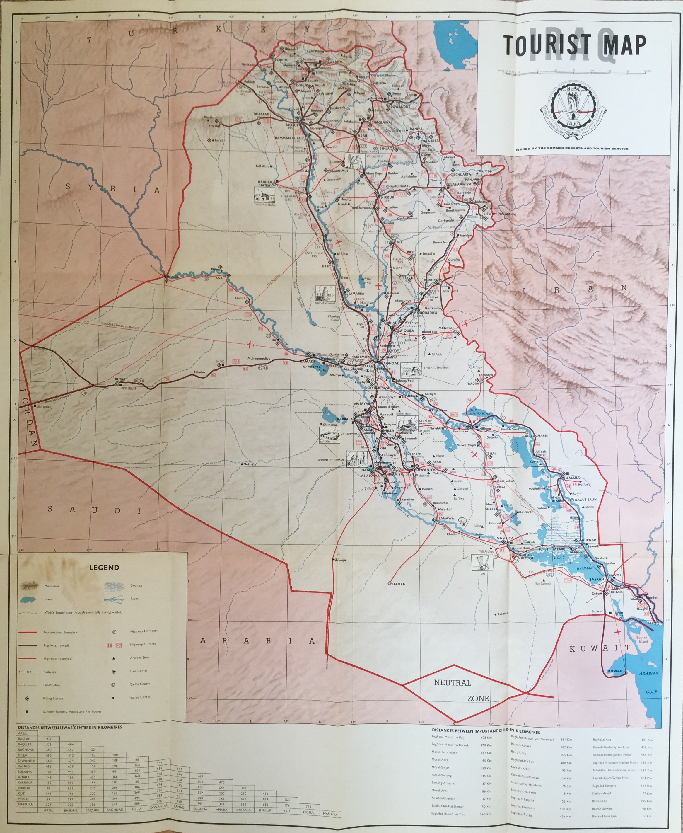 Iraq Tourist Map: (1970) 1st Edition Map | Peffers Rare Books Ltd