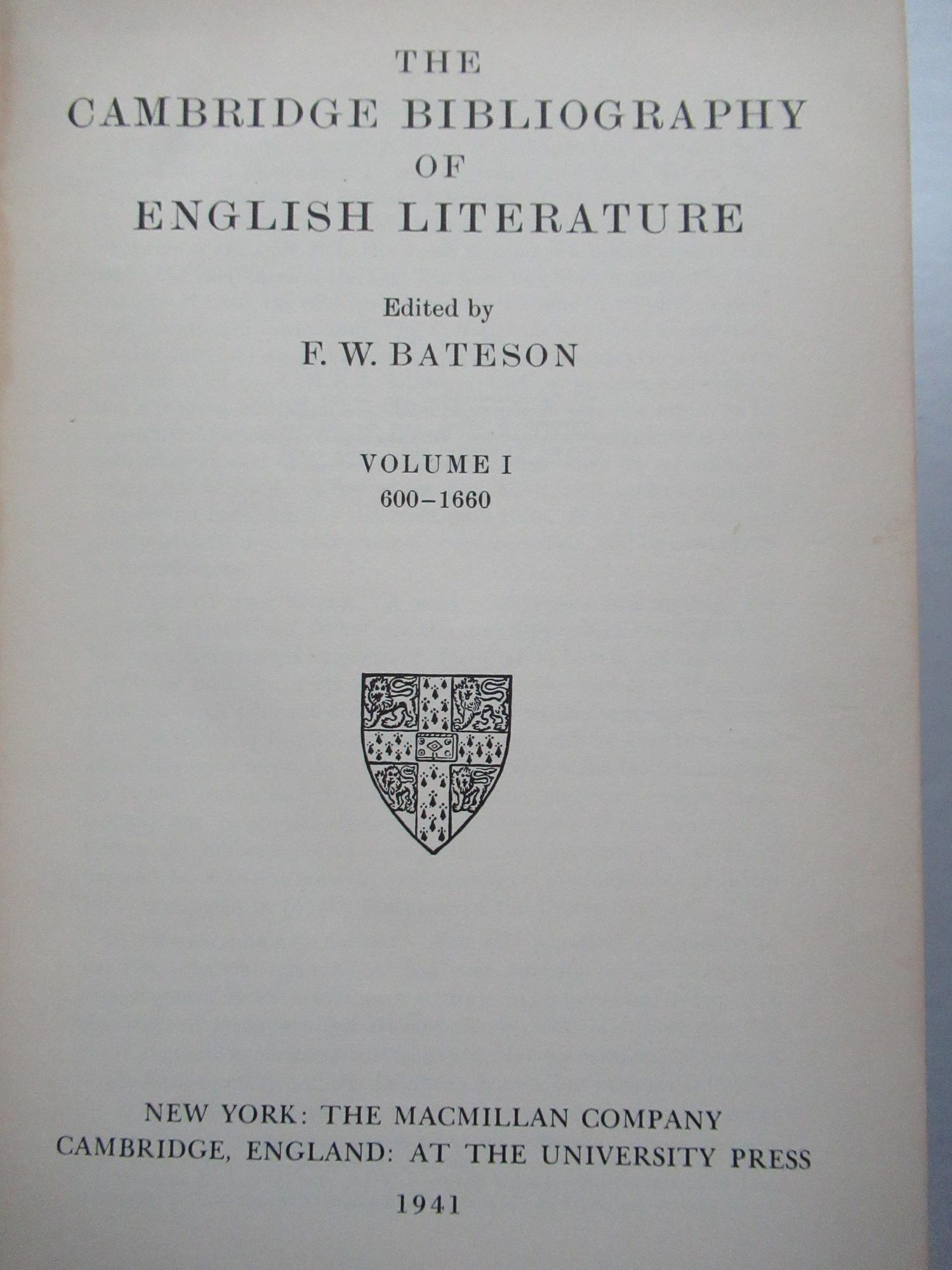 THE CAMBRIDGE BIBLIOGRAPHY OF ENGLISH LITERATURE by Bateson, F. W., ed ...