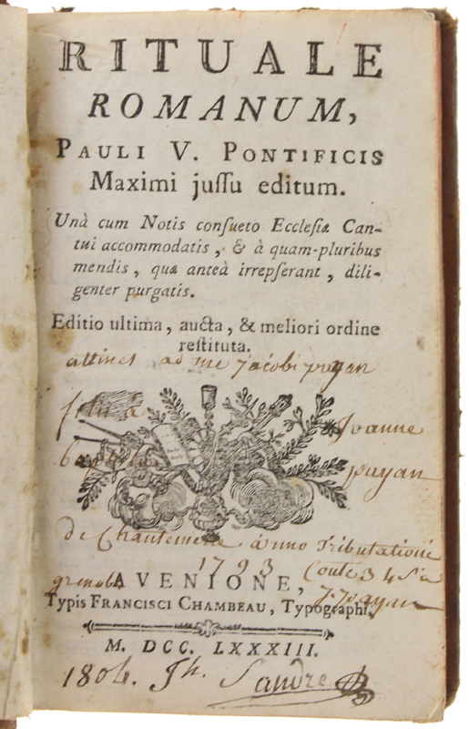 RITUALE ROMANUM PAULI V PONTIFICIS MAXIMI JUSSU EDITUM.:: (1783 ...