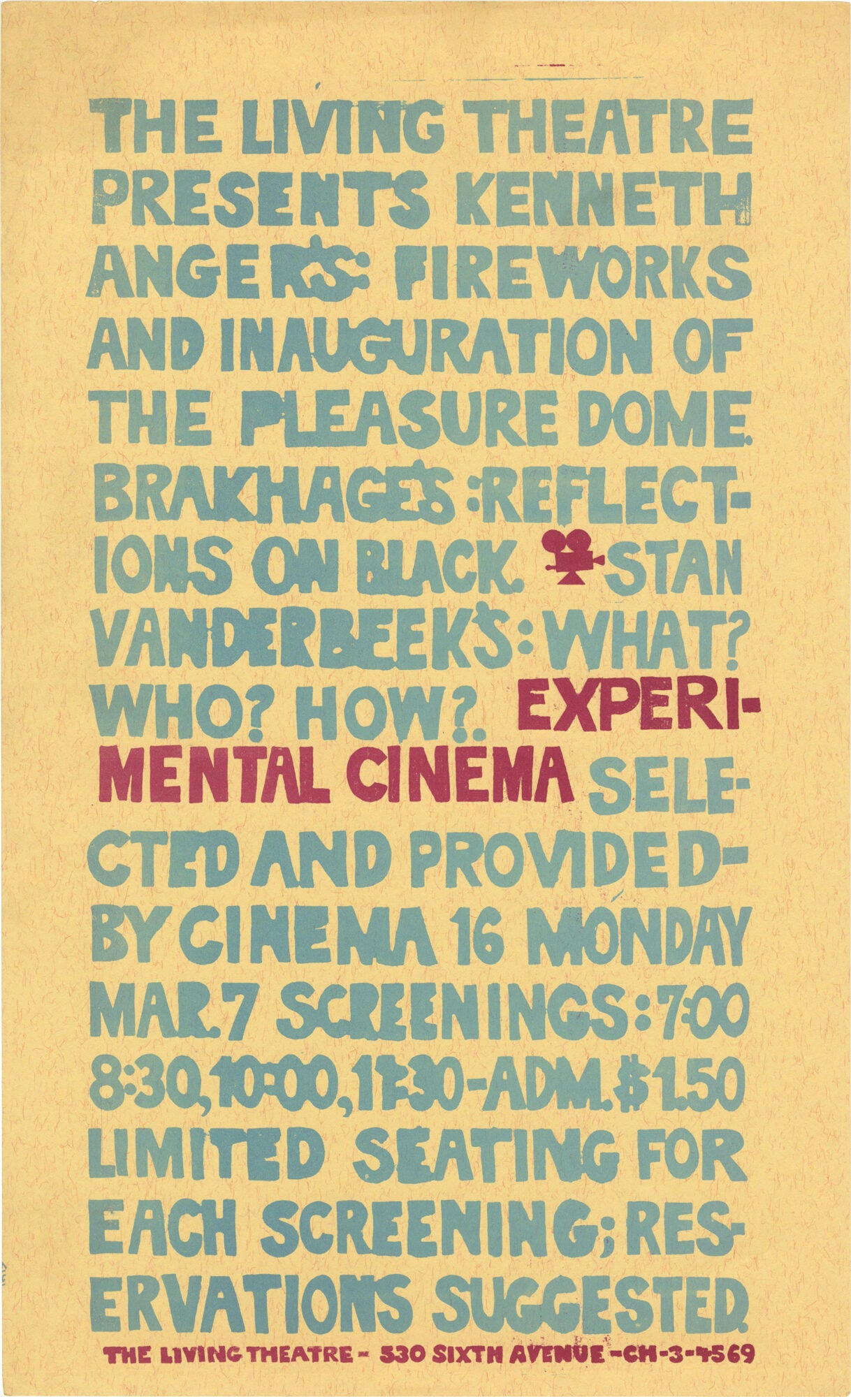 Original flyer for a screening of experimental films at The Living ...