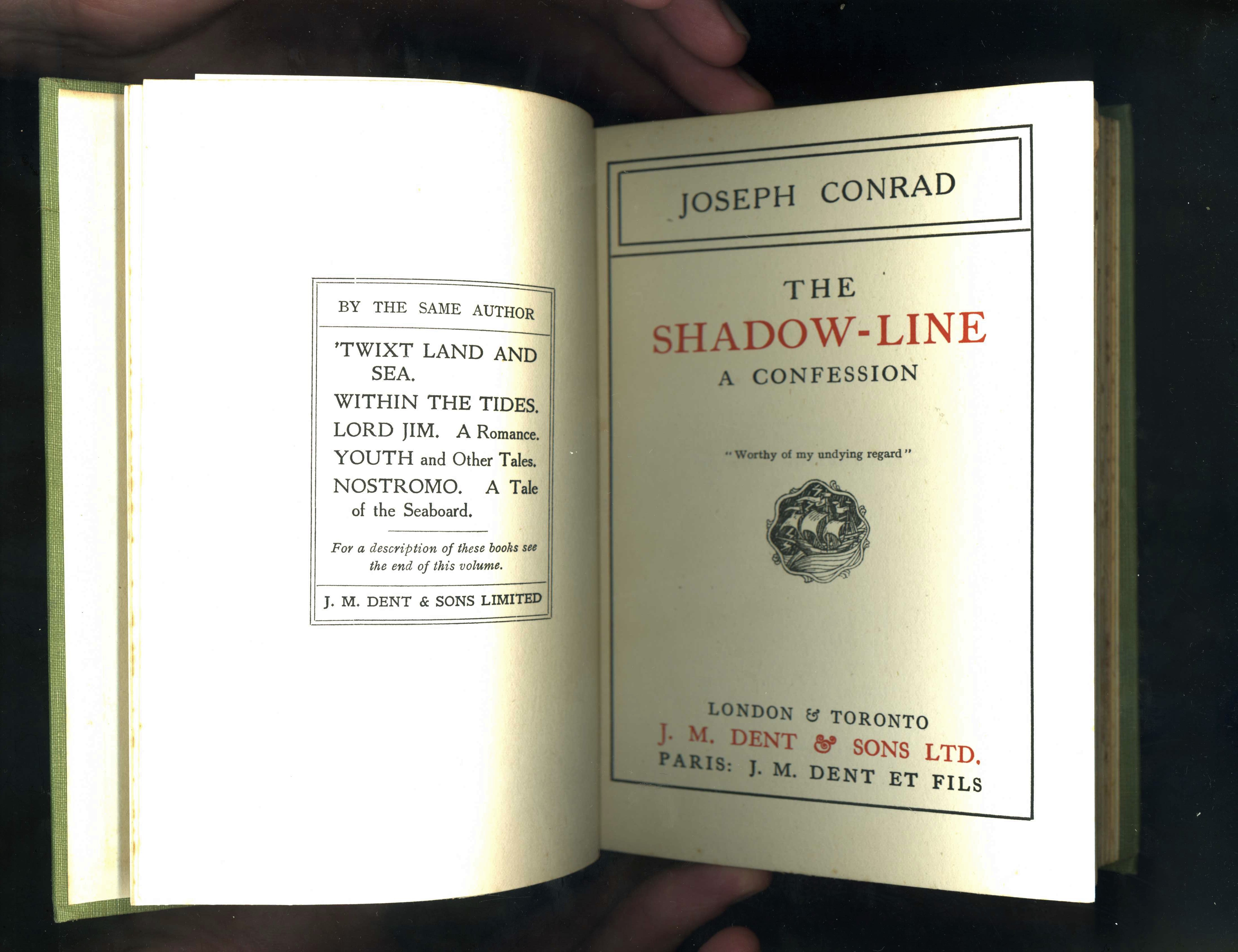 THE SHADOW LINE: A CONFESSION by Joseph Conrad: Near Fine Hardcover ...