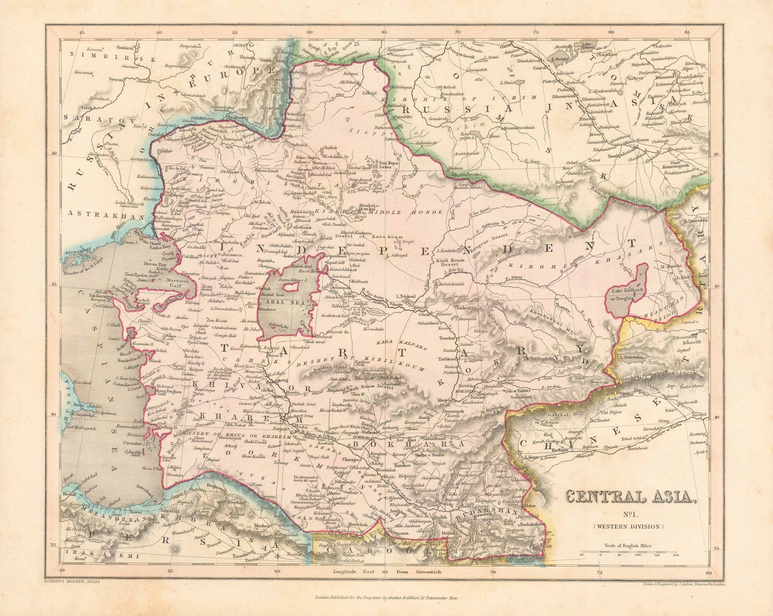 Gilbert's 1840 Map of Central Asia (Western Division) by James Gilbert ...