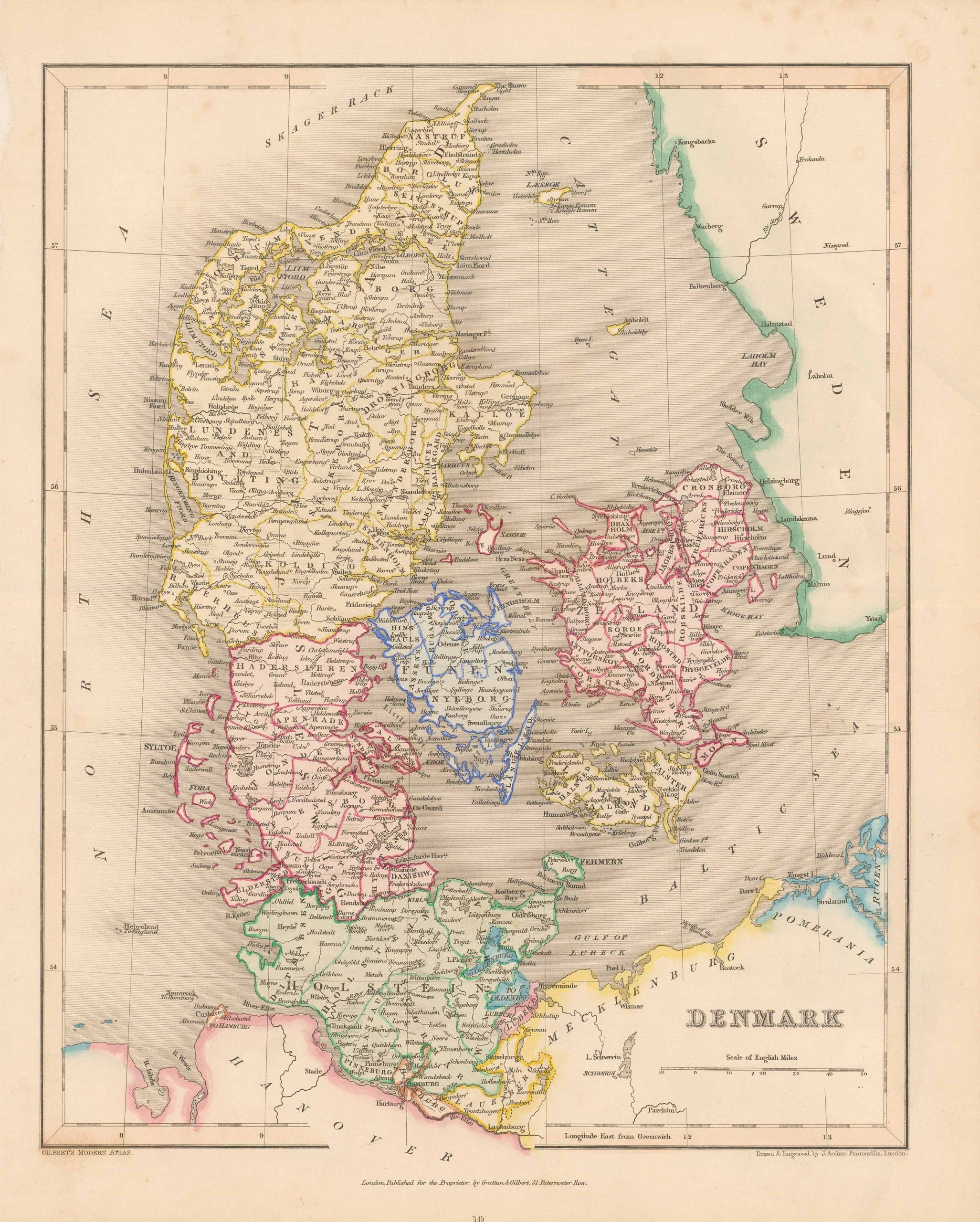 Gilbert's 1840 Map of Denmark by James Gilbert: (1840) | Art Source ...