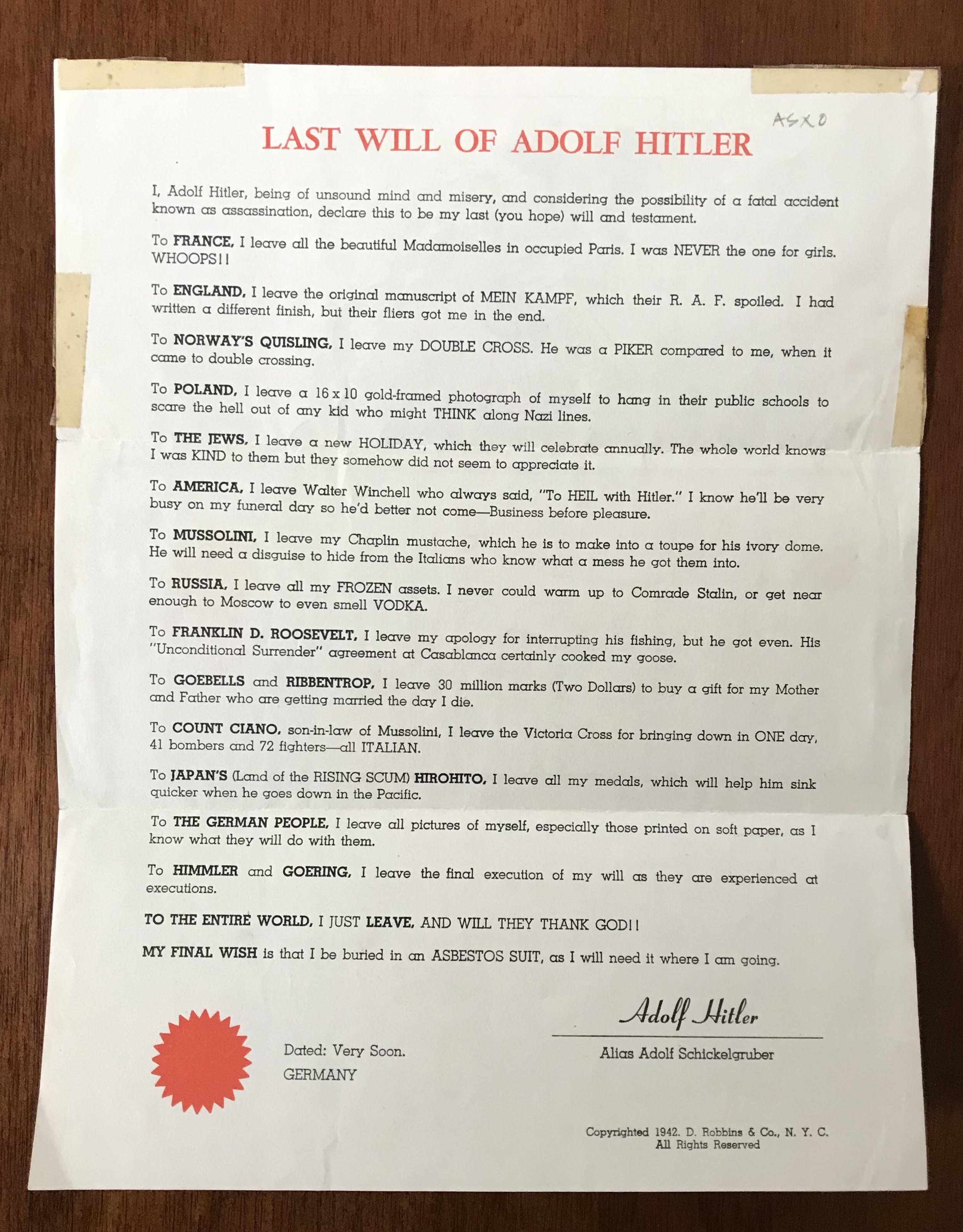 Last Will and Testament of the Kaiser [together with] Last Will and ...